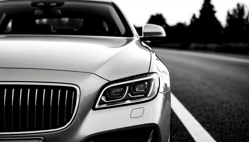 A Sleek Silver Luxury Car Parked on an Empty Road. the Vehicle Features ...