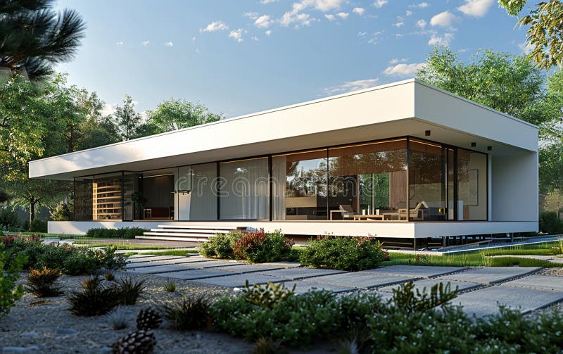 Sleek Silver One-Story Modern Residence -Generative Ai Stock Photo ...