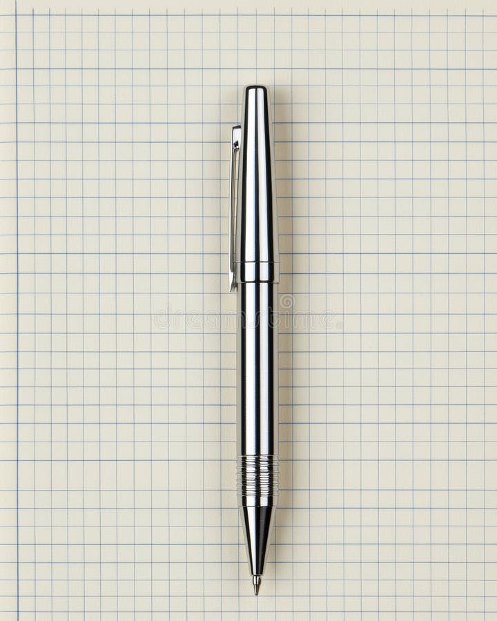 Sleek Silver Pen on Graph Paper Background Stock Image - Image of ...