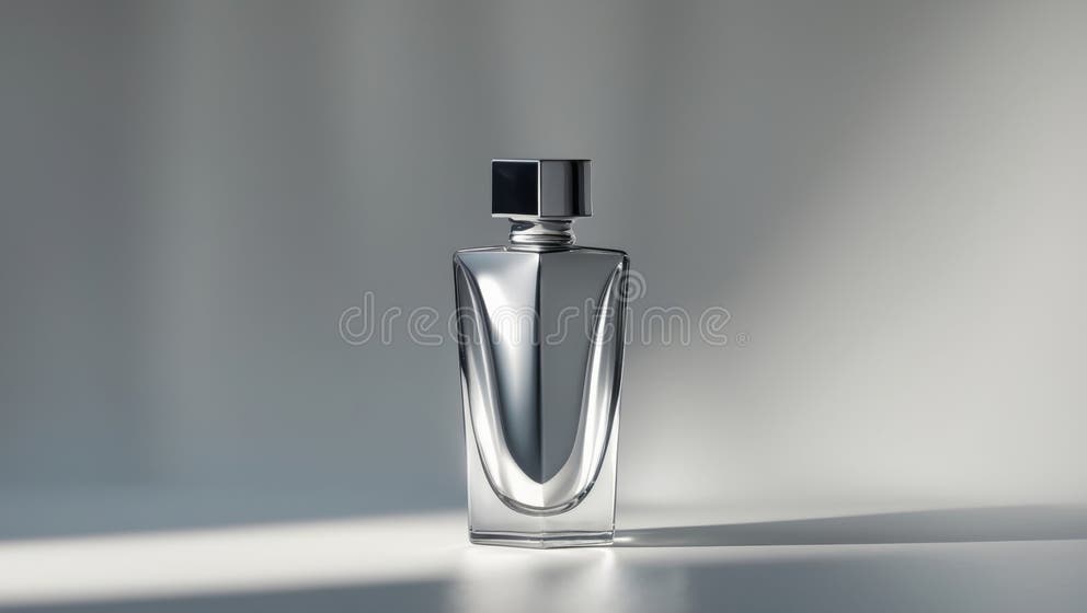 Sleek Silver Perfume Bottle Mockup on a Grey Surface Stock Photo ...