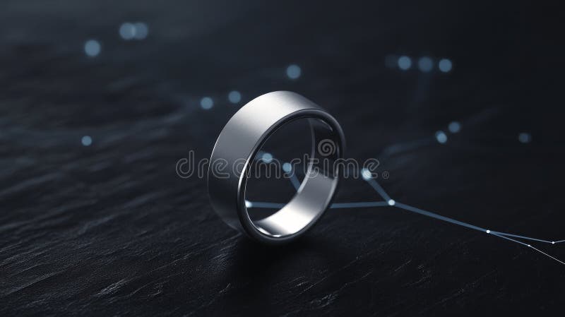 Sleek Silver Ring on Dark Marble Surface with Subtle Light Patterns ...