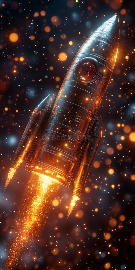 A Sleek Silver Rocket Launches into Space, Emitting Bright Sparks and ...