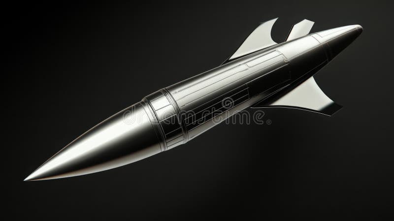Sleek Silver Rocket Model Captured Against a Dark Background with ...