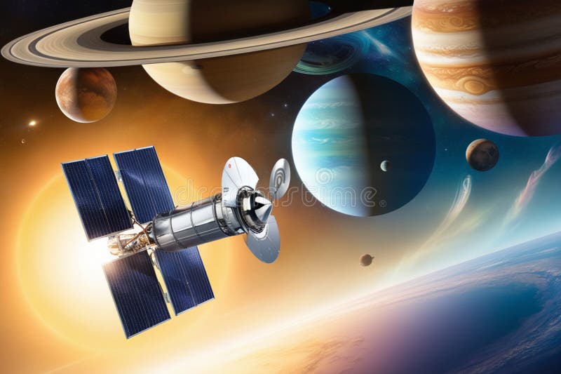 A Sleek, Silver Satellite, with Solar Panels and Antennae, Soaring ...