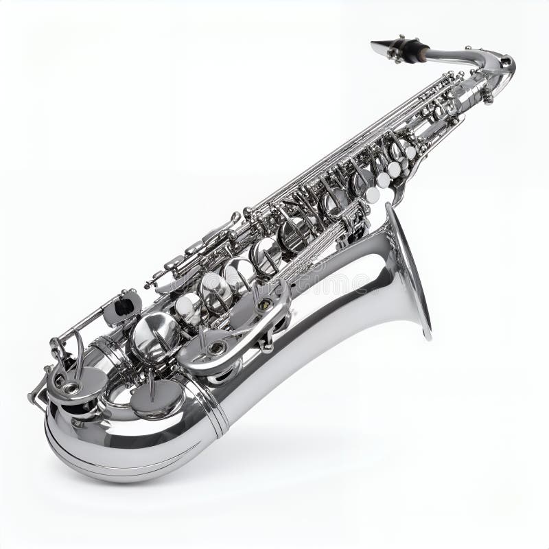 Sleek Silver Saxophone Presented Artistically with Light Reflections on ...