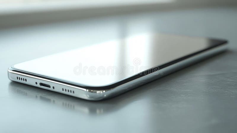 Sleek Silver Smartphone on Reflective Surface Stock Illustration ...