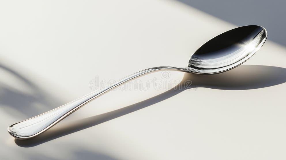 A Sleek Silver Spoon on Minimalist White Surface Stock Photo - Image of ...