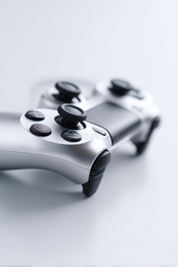 Sleek Silver Video Game Controller Resting on a White Surface ...