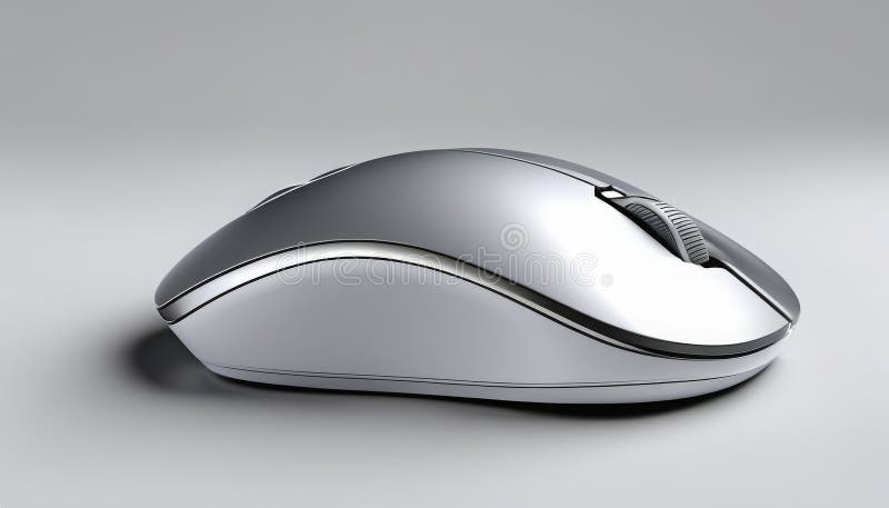 Sleek Silver Wireless Computer Mouse on a Light Gray Background Stock ...