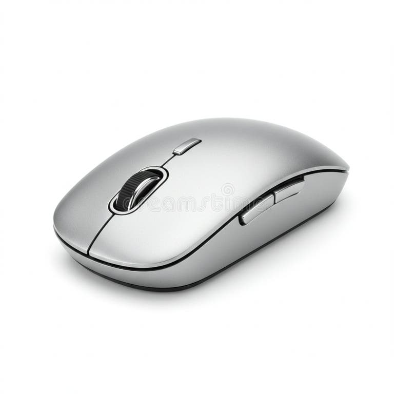 A Sleek, Silver Wireless Computer Mouse with a Smooth, Curved Design ...