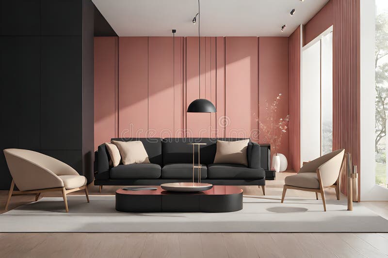 Sleek Simplicity - a Black Couch and Table Set in an Open Living Room ...