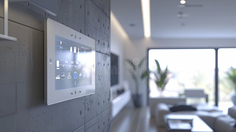 In a Sleek Smart Home, a Touchscreen Control Panel on the Contemporary ...