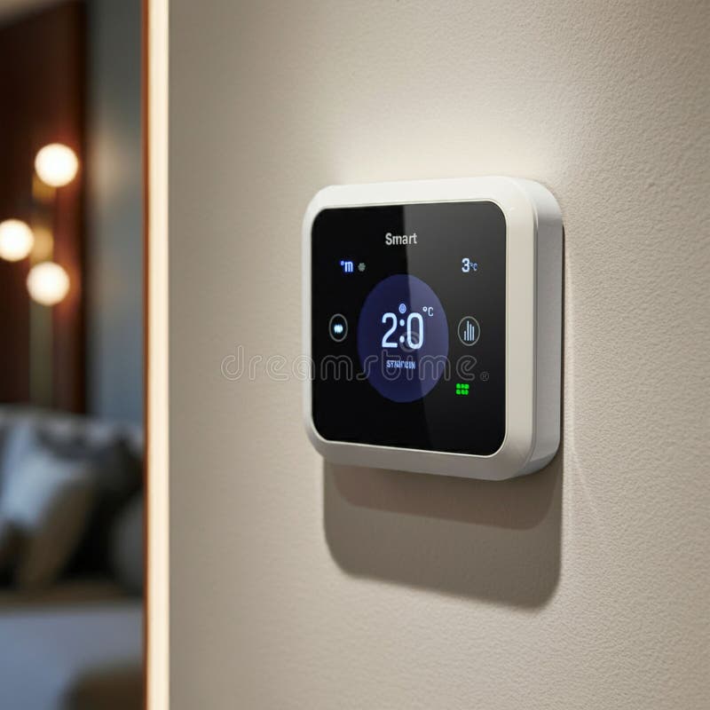 A Sleek, Smart Thermostat is Mounted on a Wall. the Device Features a ...