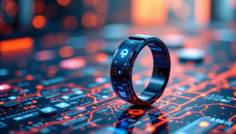 Sleek Smart Wearable Ring Futuristic Circuit Board Background ...