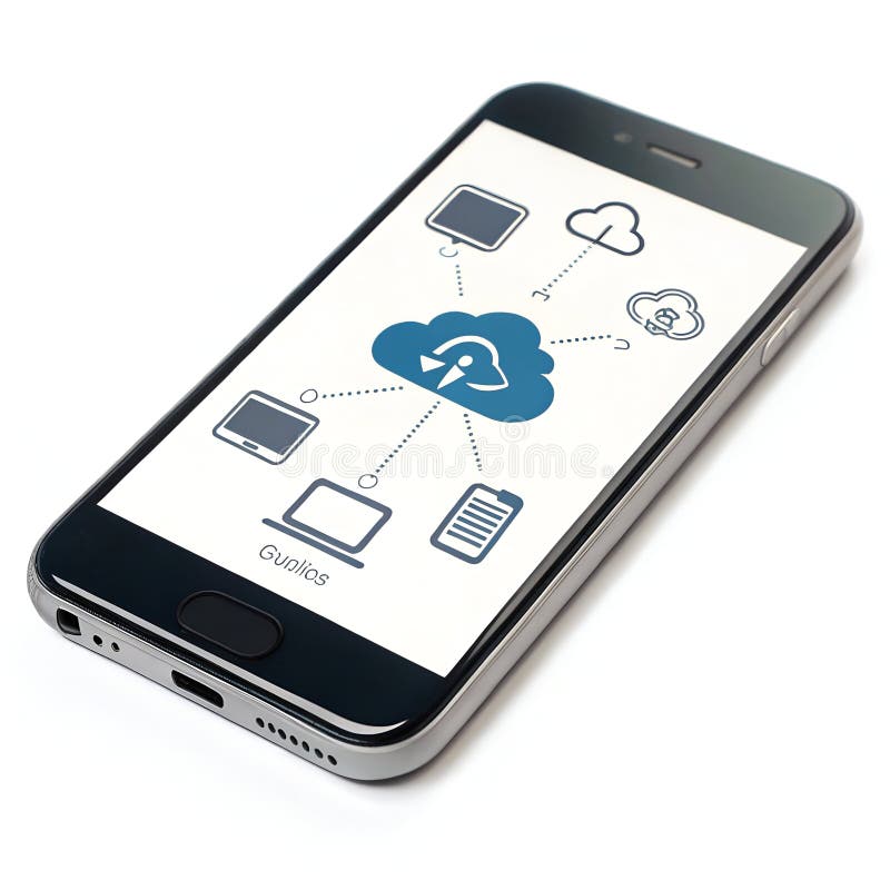 Smartphone with Cloud Service Icon Isolated on White Background Stock ...