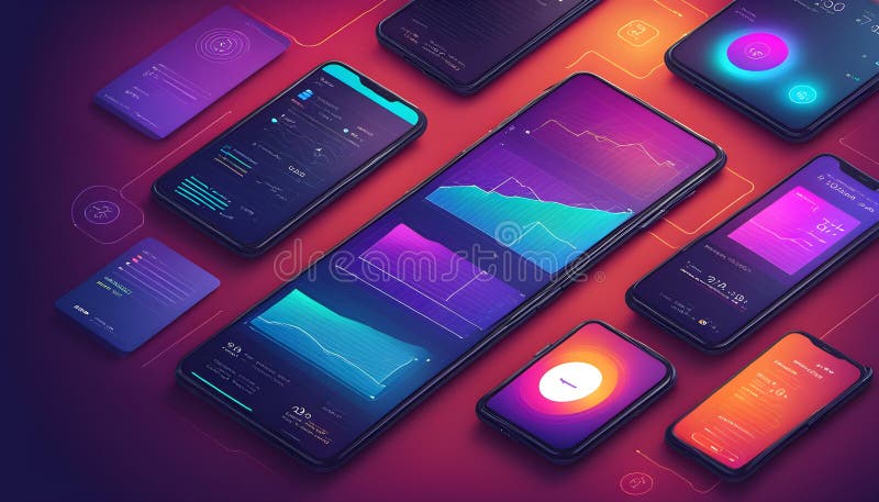 A Sleek Smartphone Displaying a Vibrant Analytics Dashboard, Packed with Financial Data Stock ...
