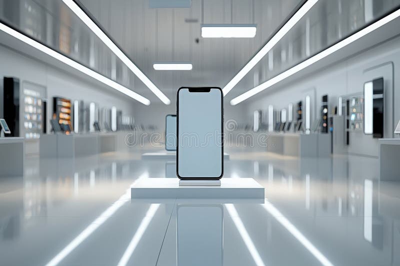 Modern Smartphone Display in a Sleek, Well-lit Retail Store Showcasing ...