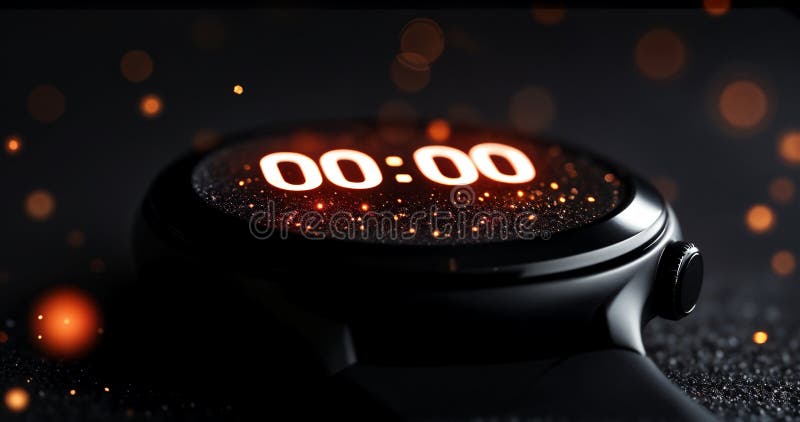 Sleek Smartwatch Display with Glowing Zero-Time Clock Stock ...