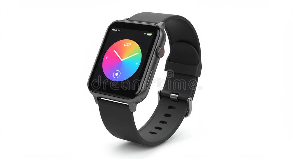A Sleek Smartwatch with a Rectangular Face and Black Rubber Strap. the ...