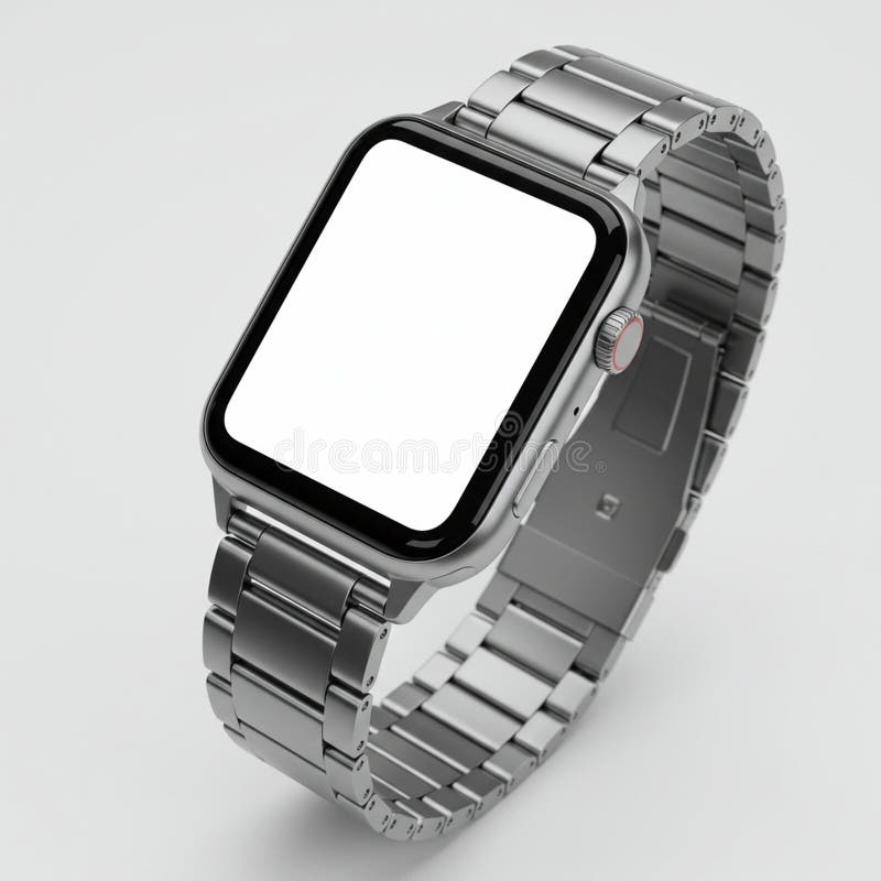 A Sleek Smartwatch with a Rectangular Face and a Metallic Silver Band ...