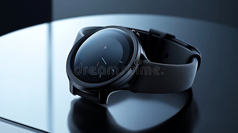 Sleek Smartwatch on Table, Dark Background Stock Illustration ...