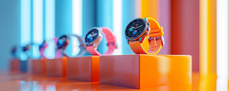 Sleek Smartwatches on Display in Modern, Vibrant Store Setting ...