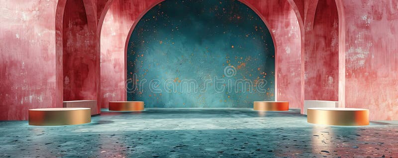 Elegant Interior with a Dark Blue Background and Modern Circular ...