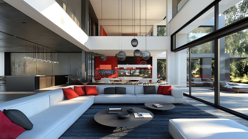 High-End Modern Interior Design for a Spacious Living Room Stock ...