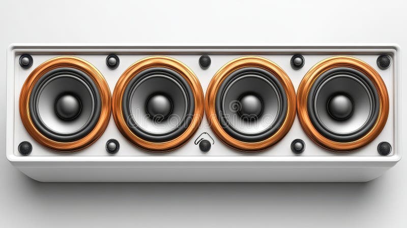 Sleek Sound: Four-Speaker Array with Copper Accents on a White ...