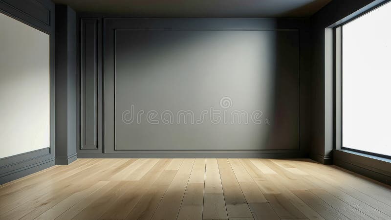 Sleek and Spacious Empty Room Mockup Featuring a Dark Gray Wall Stock ...