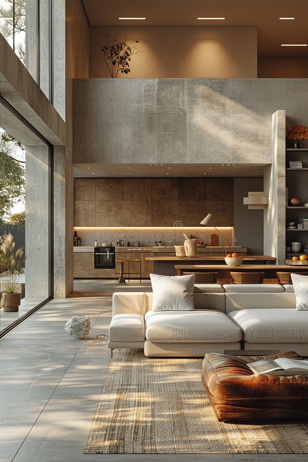 Sleek and Spacious Open-plan Living Area with Floor-to-ceiling ...