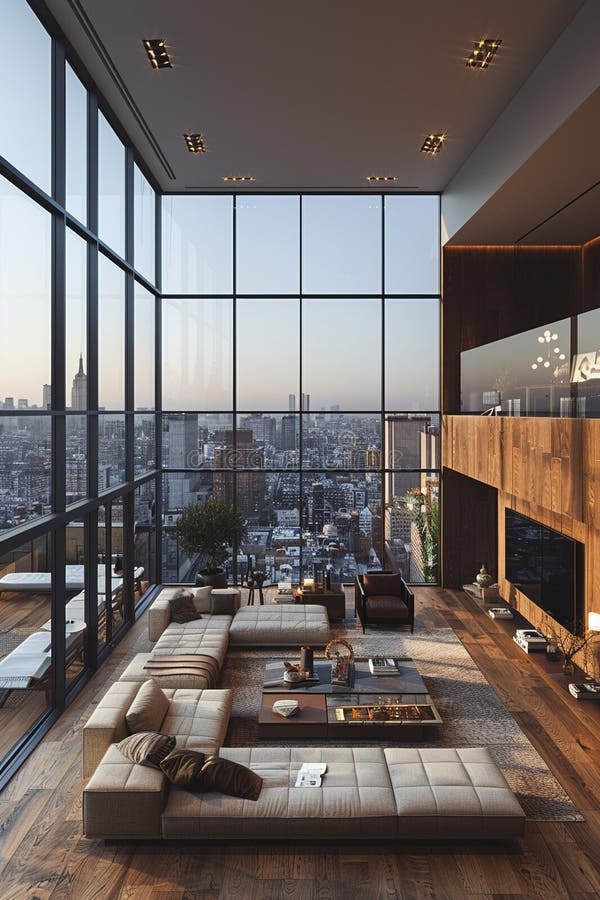 Sleek and Spacious Open-plan Living Area with Floor-to-ceiling ...