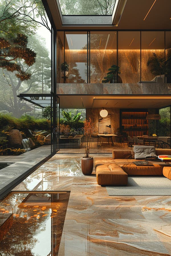 Sleek and Spacious Open-plan Living Area with Floor-to-ceiling ...