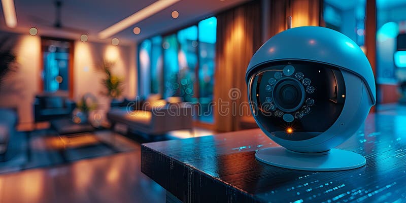 Sleek Spherical Security Camera Placed on a Table in a Modern, Ambient ...