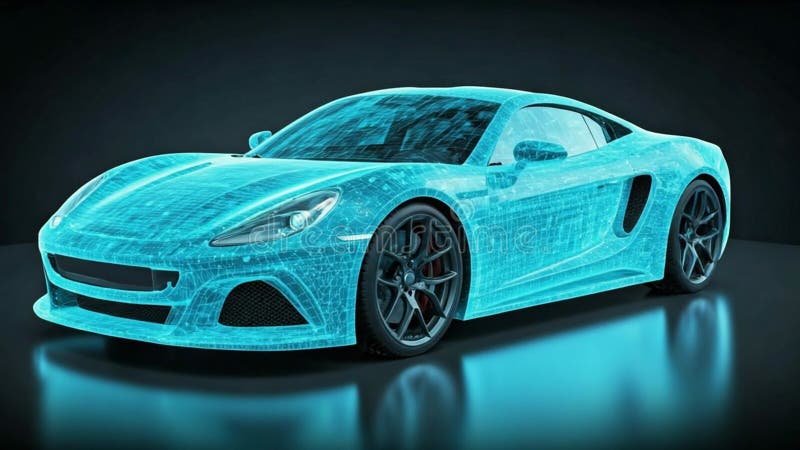 Digital Wireframe Model of Sports Car with Futuristic Design in Dark ...