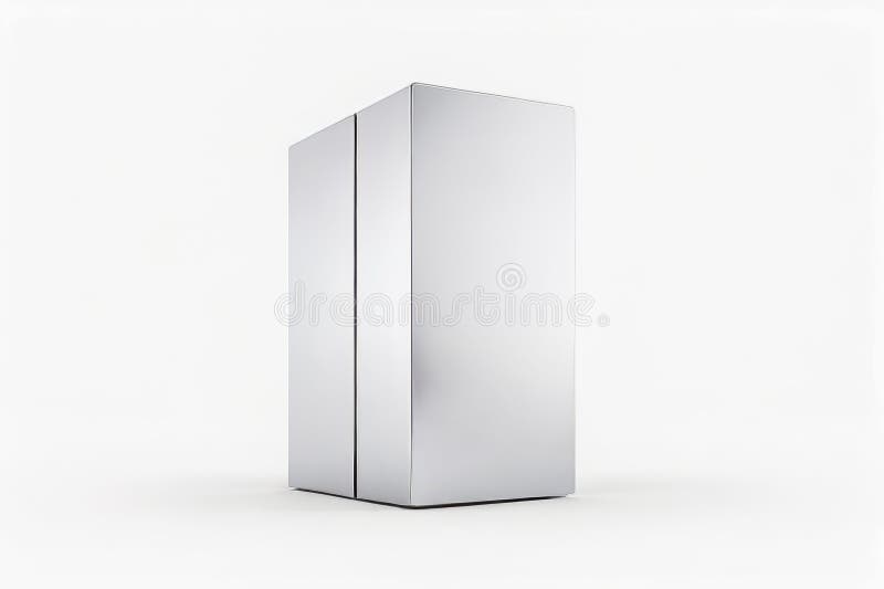 A Sleek Stainless Steel Box Stands Isolated on White Background. Empty ...