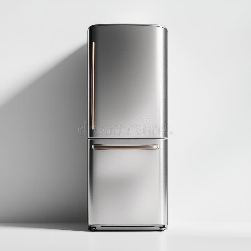 Sleek Stainless Steel Fridge in Minimalist Modern Kitchen Design Stock ...