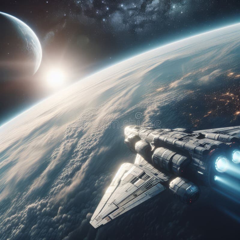 Sleek Starship Navigating Earth S Orbit with Stellar Backdrop Stock ...
