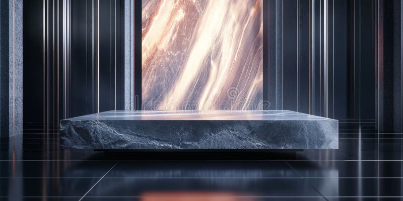 Sleek Stone Podium Smooth Polished Surface Standing Reflective Black ...