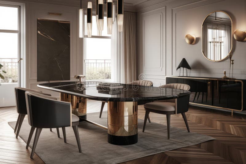 A Sleek and Streamlined Dining Table with Art Deco Design Stock ...