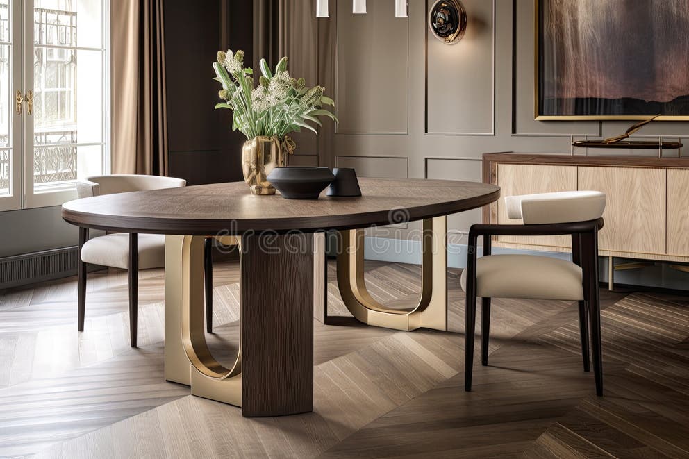A Sleek and Streamlined Dining Table with Art Deco Design Stock ...