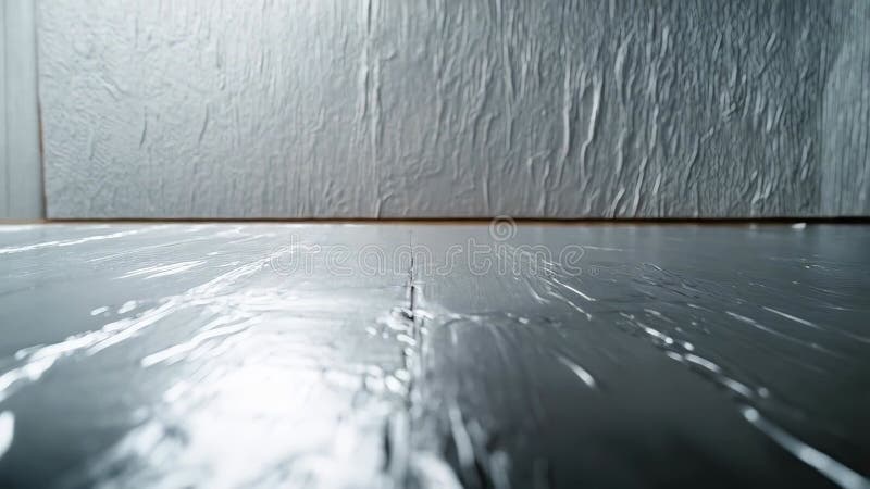 Minimalist Studio Interior Featuring Silvery Reflective Flooring with ...