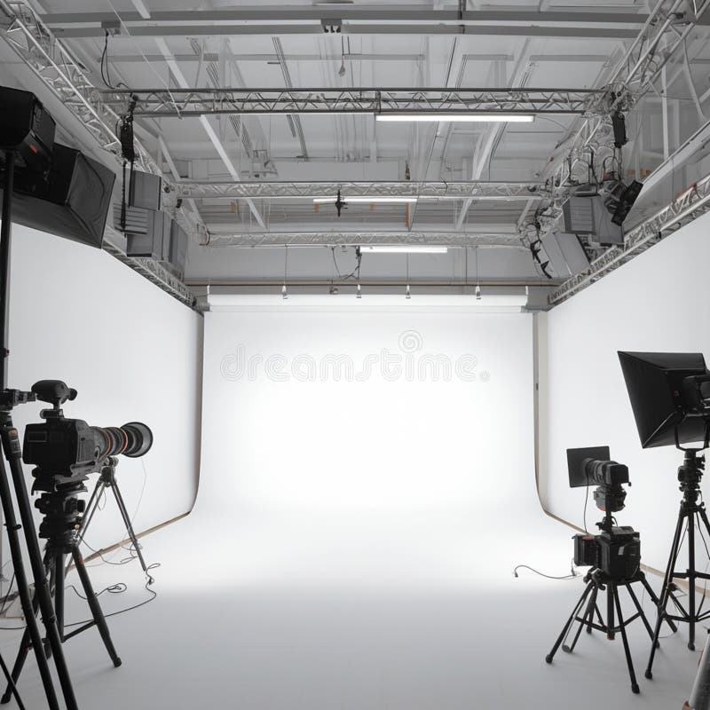 Sleek Studio Setup White Cyclorama and Professional Lighting Equipment ...