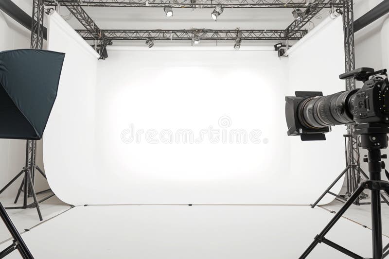 Sleek Studio Setup White Cyclorama and Professional Lighting Equipment ...