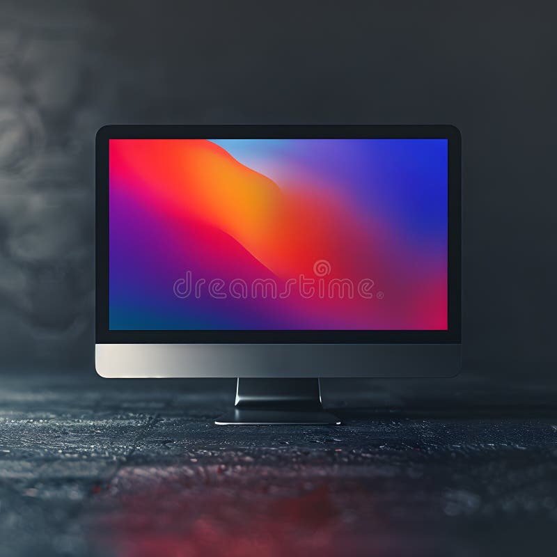 Modern Desktop Computer with Vibrant Screen Display in Dark Room ...