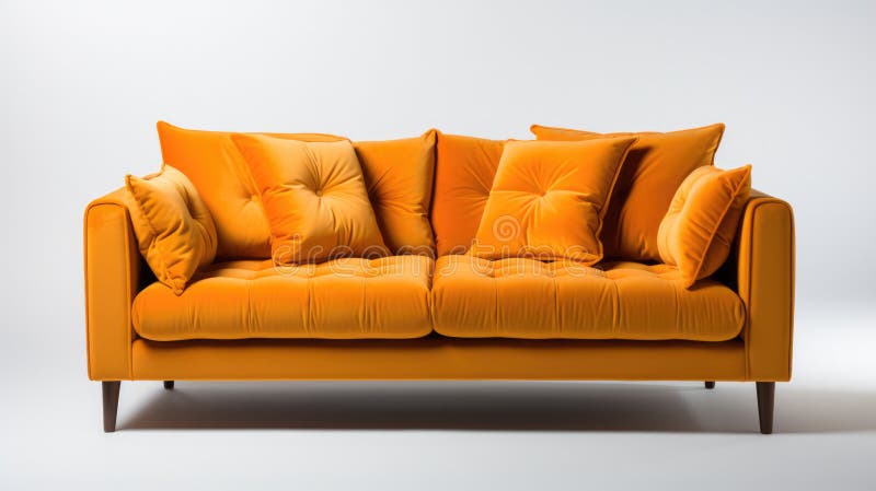 Sleek and Stylish Modern Yellow Sofa on a Clean White Backdrop, a Perfect Blend of Form and ...