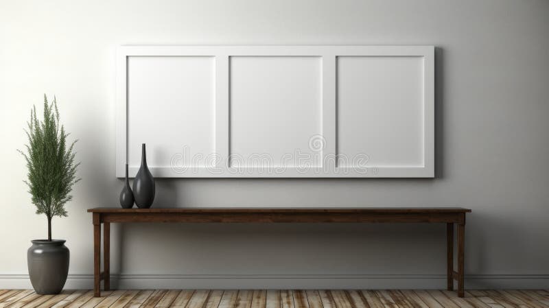 Sleek and Stylized Panel Composition: Blank Frame with Plant and Wooden ...