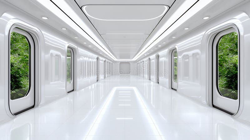 Modern Futuristic Subway Interior with Large Windows and Bright ...