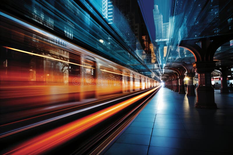 Sleek Subway Train in Motion with Futuristic Cityscape Backdrop ...