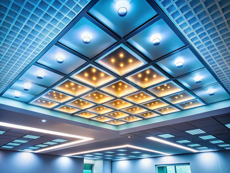 Sleek Suspended Ceiling Design with Square LED Lights for Modern Office ...